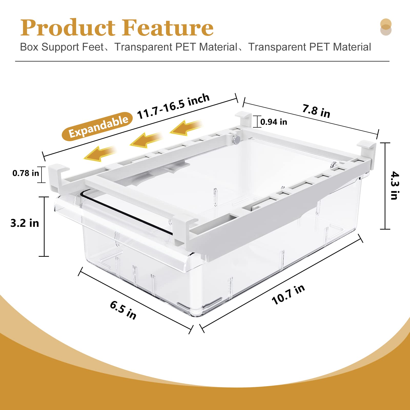 2 Pack Refrigerator Drawer Organizer, Pull Out Refrigerator Shelf Storage Drawer Organizer, Transparent Fridge Organizer for Egg, Fruit, Vegetable, Seafood, Meat, Fit All Fridge Shelves Under 0.6''