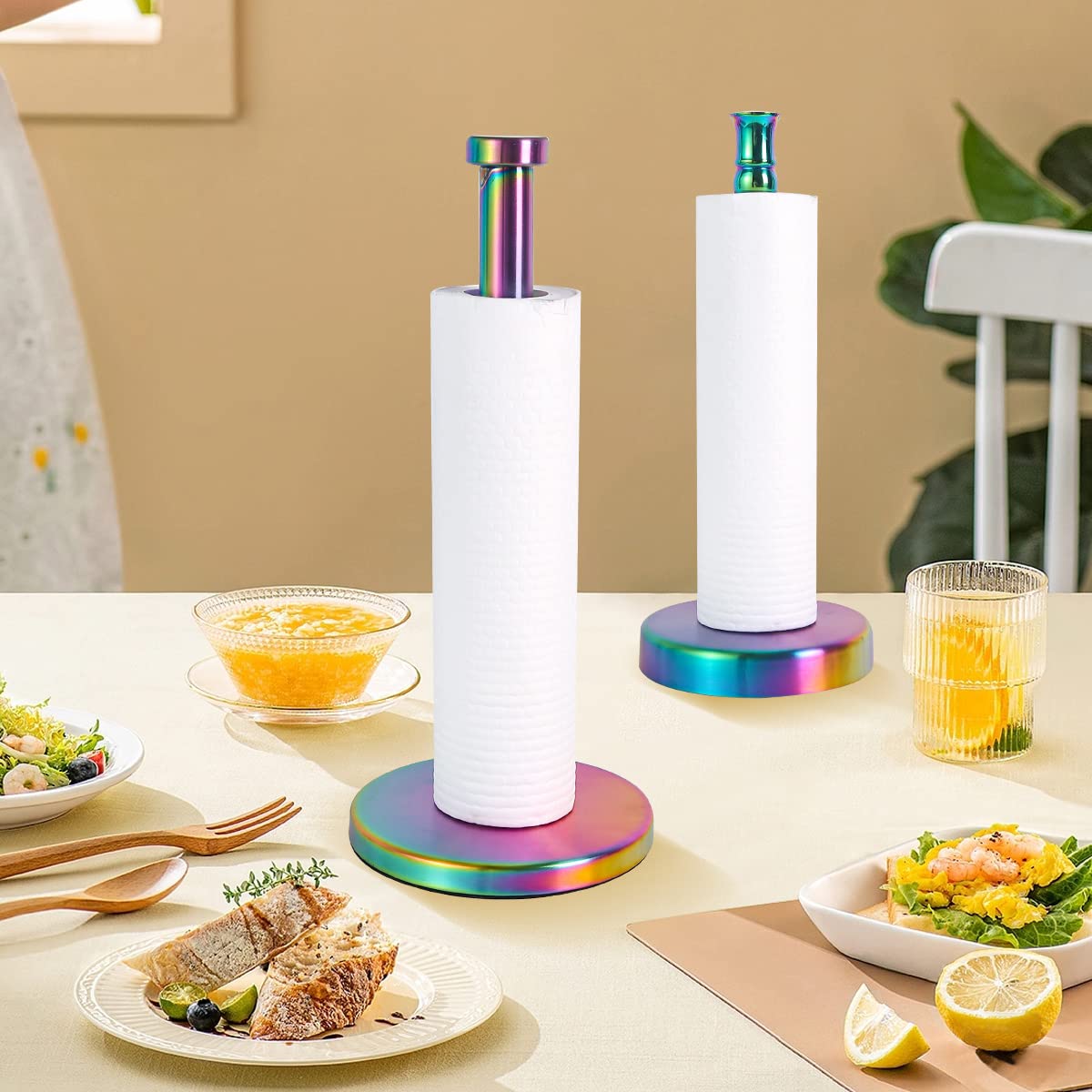 Paper Towel Holder Countertop Rainbow Kitchen Roll Holder, Stainless Steel Paper Towel Holder Stand with Weighted Base Non Slip for Kitchen Rolls Organize