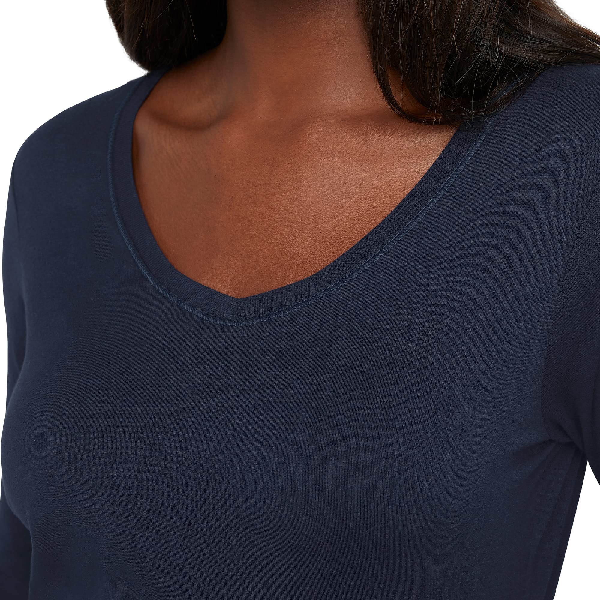 Hanes Comfortblend Women's Originals Long Sleeve Cotton T-Shirt, Lightweight V-Neck Tee, Modern Fit, Navy, X-Large