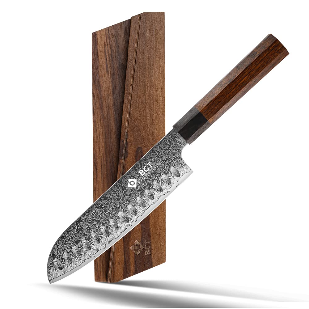 BGT 7 inch Santoku Knife, Japanese Sharp Chef Knife, Japanese VG10 67 layer Damascus Steel Kitchen Knife with Ebony Wood Handle and Gift Box