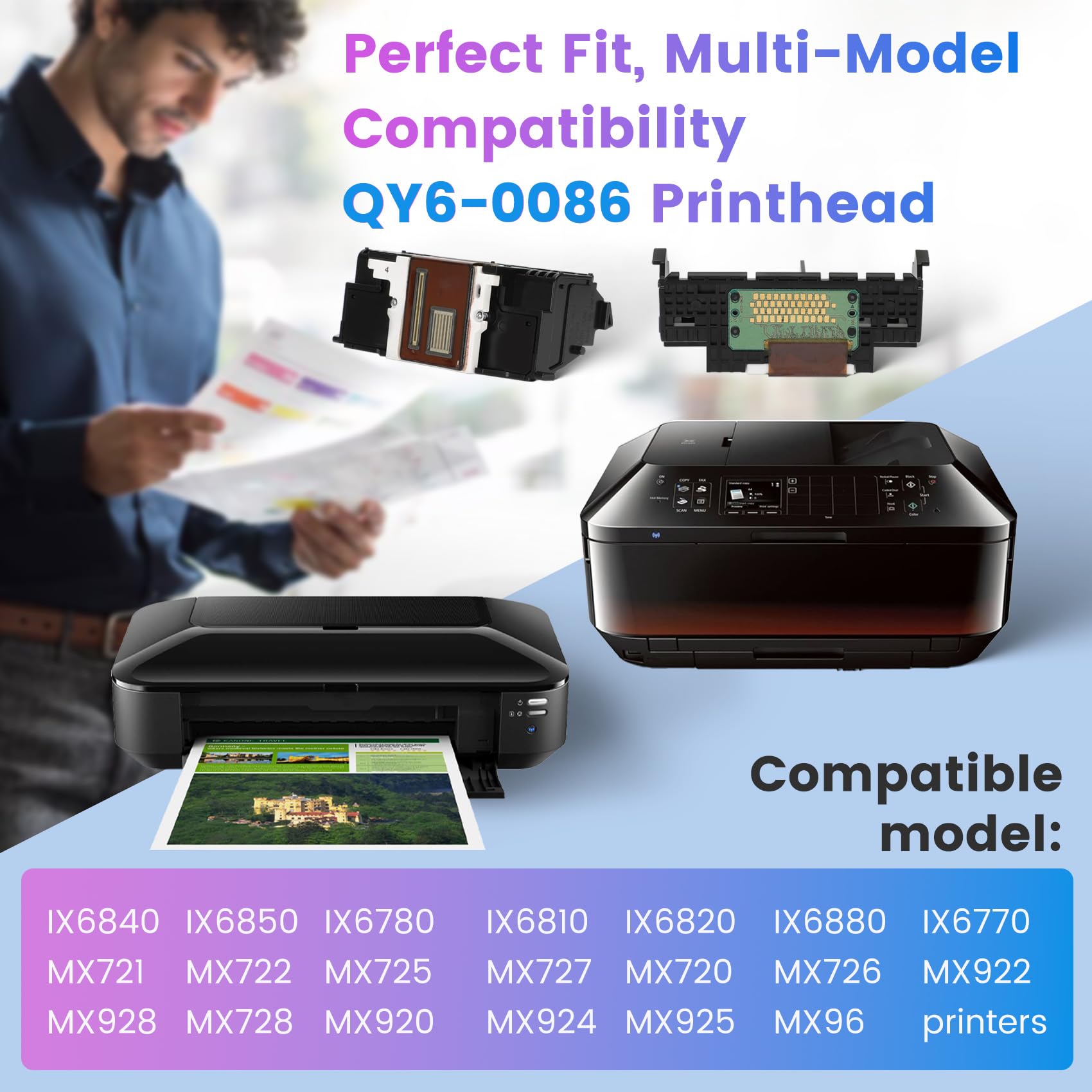 Ademon Qy6-0086 Printhead. Print Head Replacement Parts Compatible with Canon MX922 IX6840 IX6850 IX6780 IX6880 IX6770 MX721 MX722 MX725 MX726 MX727 MX720 MX928 MX728 MX920 MX924 MX925 MX96 Printers