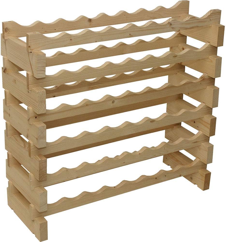 DisplayGifts Modular Stackable Wine Rack Freestanding Wooden Wine Stand Storage Holder, For Basement Pantry Room Wine Cellar or tight space, Wobble-Free 36 Bottle Capacity 6 X 6 Rows (Unfinished Wood)