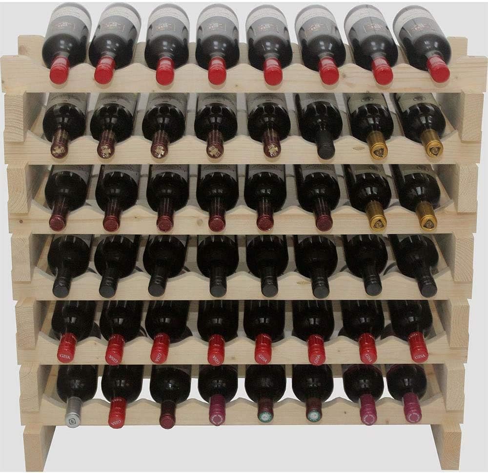 DisplayGifts Modular Stackable Wine Rack Freestanding Wooden Wine Stand Storage Holder, For Basement Pantry Room Wine Cellar or tight space, Wobble-Free 36 Bottle Capacity 6 X 6 Rows (Unfinished Wood)