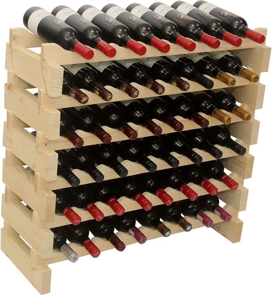 DisplayGifts Modular Stackable Wine Rack Freestanding Wooden Wine Stand Storage Holder, For Basement Pantry Room Wine Cellar or tight space, Wobble-Free 36 Bottle Capacity 6 X 6 Rows (Unfinished Wood)