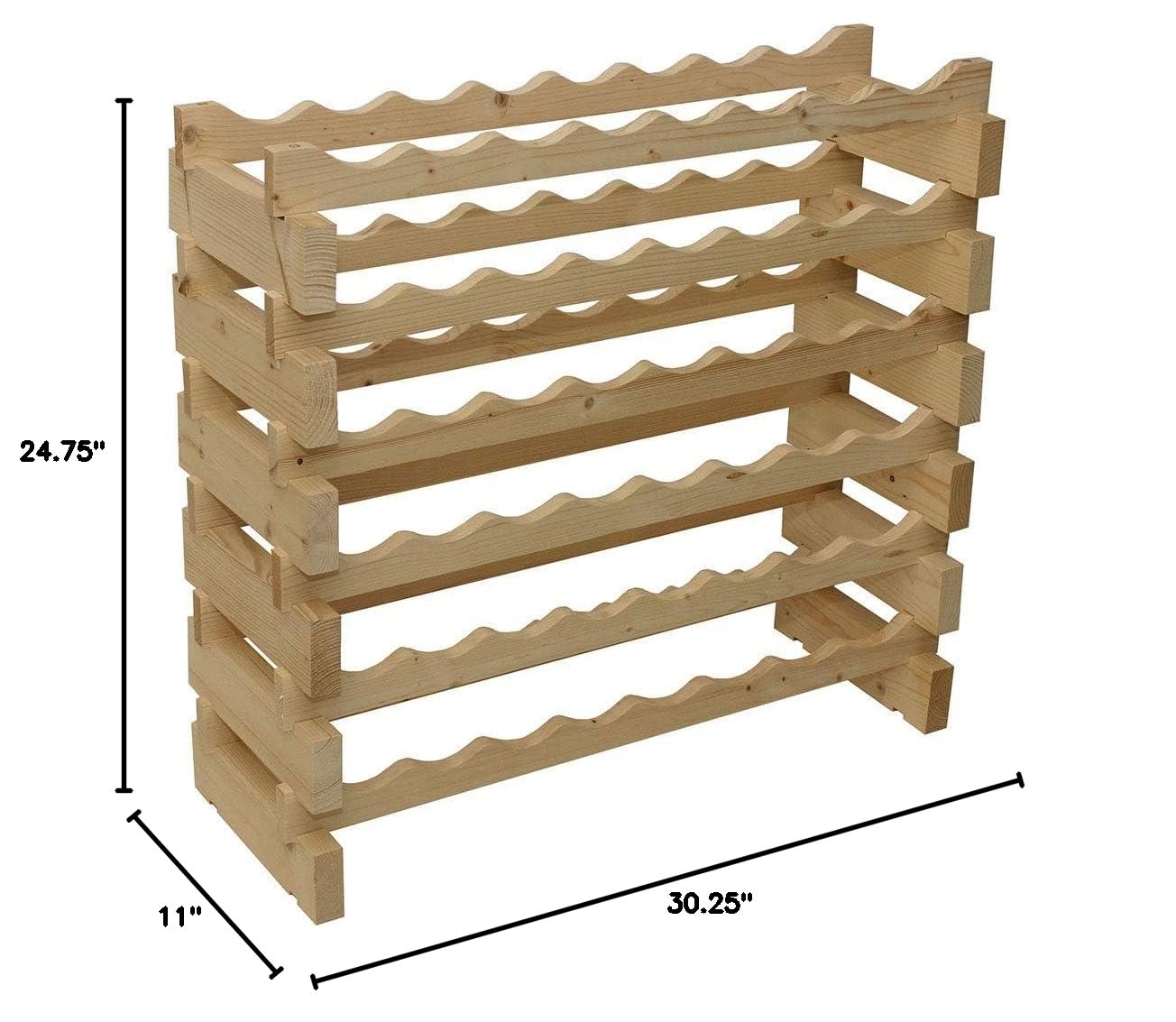 DisplayGifts Modular Stackable Wine Rack Freestanding Wooden Wine Stand Storage Holder, For Basement Pantry Room Wine Cellar or tight space, Wobble-Free 36 Bottle Capacity 6 X 6 Rows (Unfinished Wood)