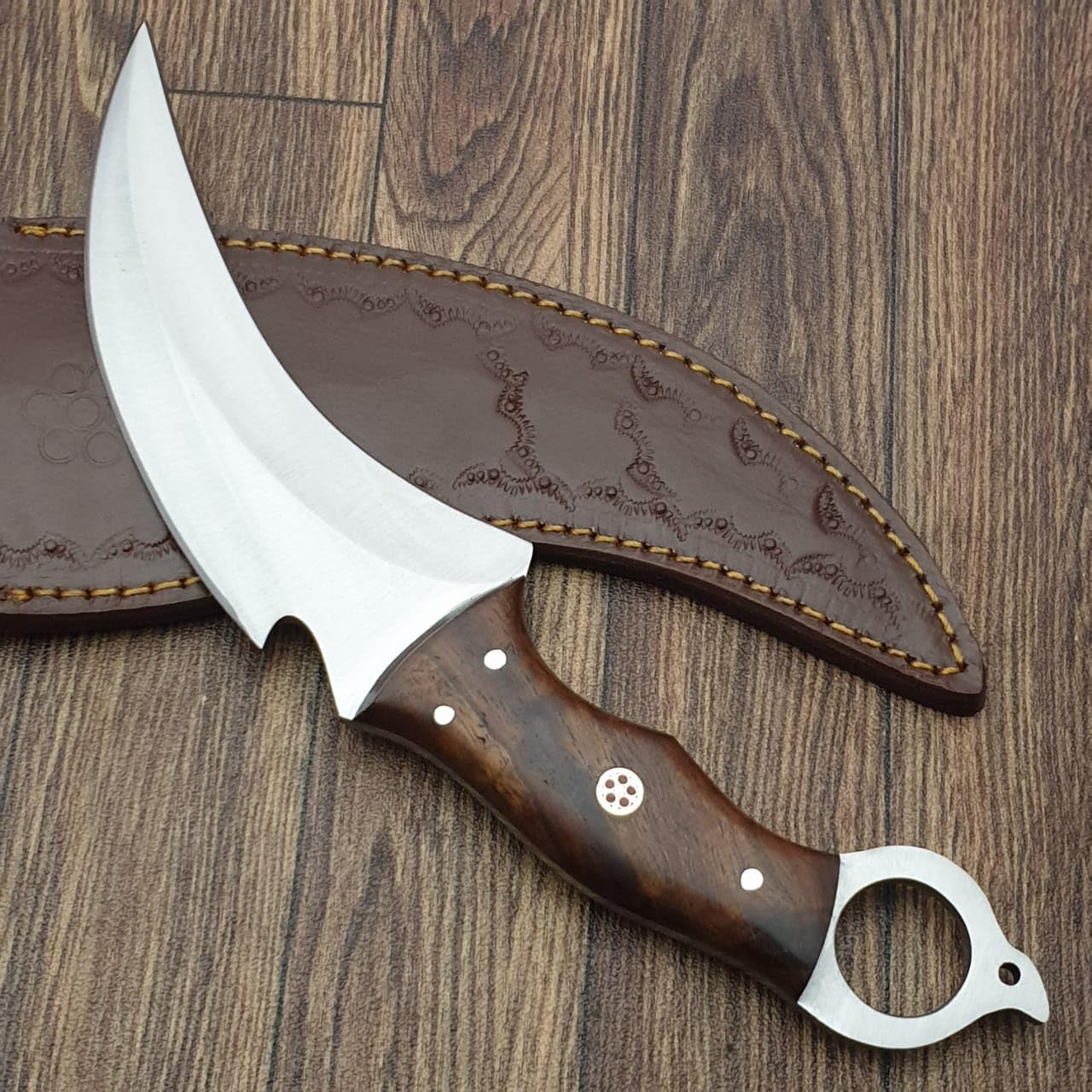 WARIVO KNIFE Karambit Knife - Fixed Blade with Sheath - Claw Knife wood Handle Sharp Blade - Camping Knives - Karambits for Men and Women - Best for Hiking Survival Hunting Fishing