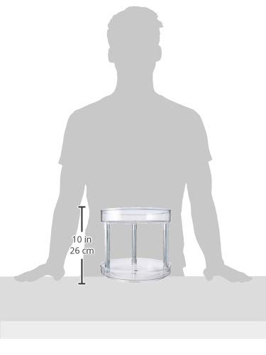 mDesign 2 Tier Lazy Susan Turntable Food Storage Container for Cabinets, Pantry, Fridge, Countertops - Raised Edge, Spinning Organizer for Spices, Condiments - 9" Round - Clear/Chrome
