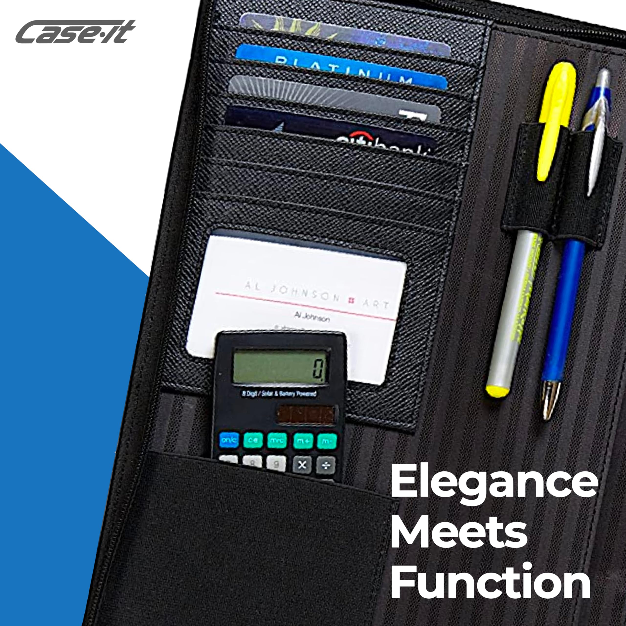 Case-it Executive Zippered Padfolio with Removable 3-Ring Binder and Letter Size Writing Pad, Black (PAD-40)