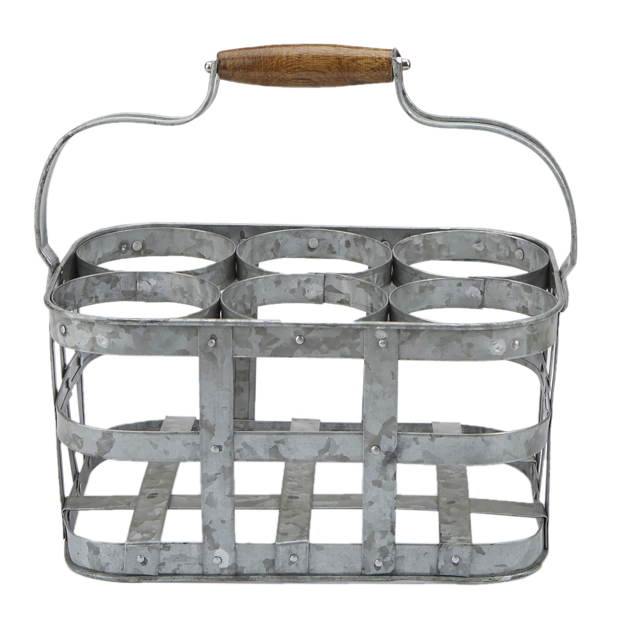 Mind Reader Farmhouse Bottle Carrier 6 Beer Holder, 6 Compartment, Silver