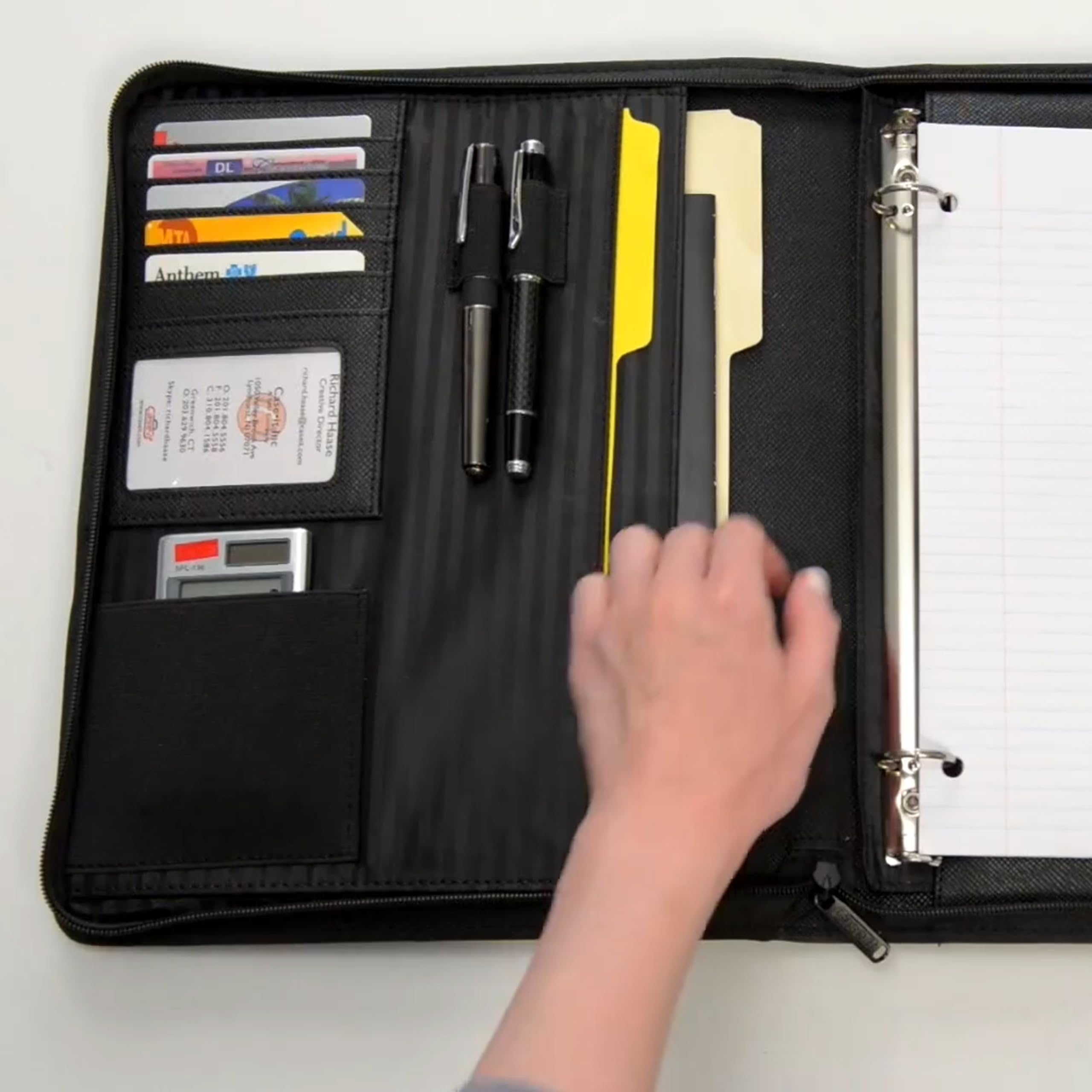 Case-it Executive Zippered Padfolio with Removable 3-Ring Binder and Letter Size Writing Pad, Black (PAD-40)