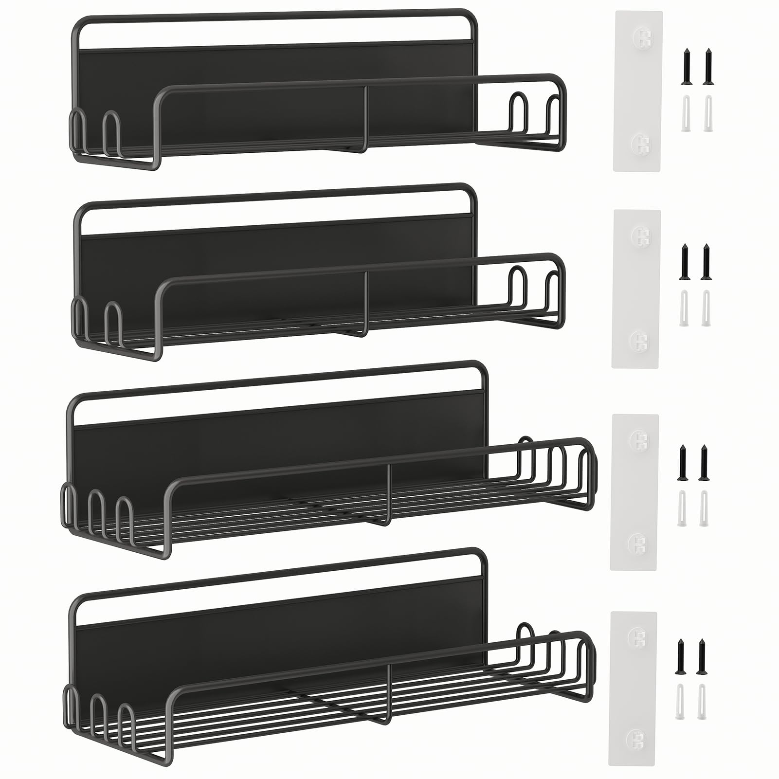 coobest Magnetic Spice Rack for Refrigerator, 4 Pack Magnetic Spice Rack Organizer with Super Strong Magnetic, Metal Kitchen Organization, Spice and Seasoning Organizer, Kitchen Gadgets, Black