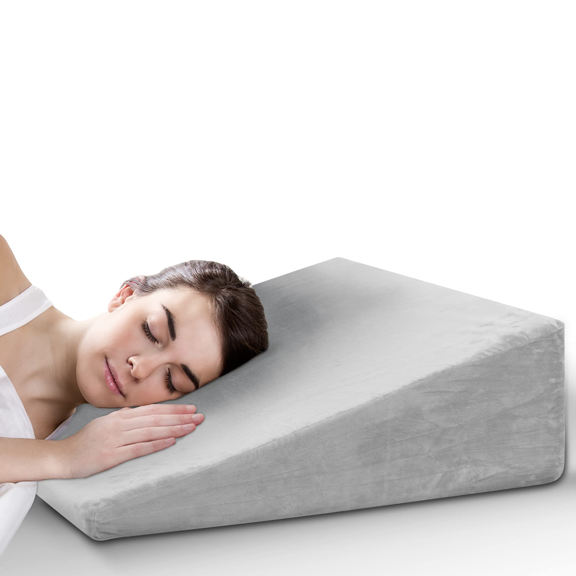 Bed Wedge Pillow with Memory Foam Top for Sleeping, 8 Inch Elevated Support Triangle Pillow for Reading and Rest, Bed Pillow for Legs and Back Support with Washable Cover