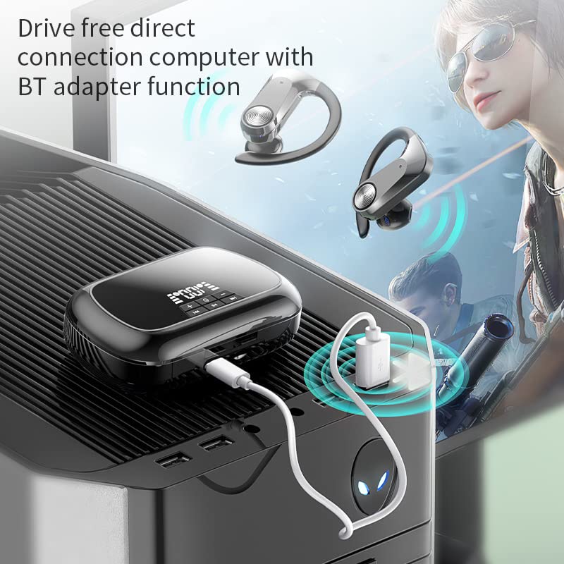 BRAIYV Bluetooth Headphones Wireless Earbuds Sports Over-Ear Bluetooth 5.3 Ear Buds Wireless Headphones for Workout Waterproof Bluetooth LED Power Display,Black