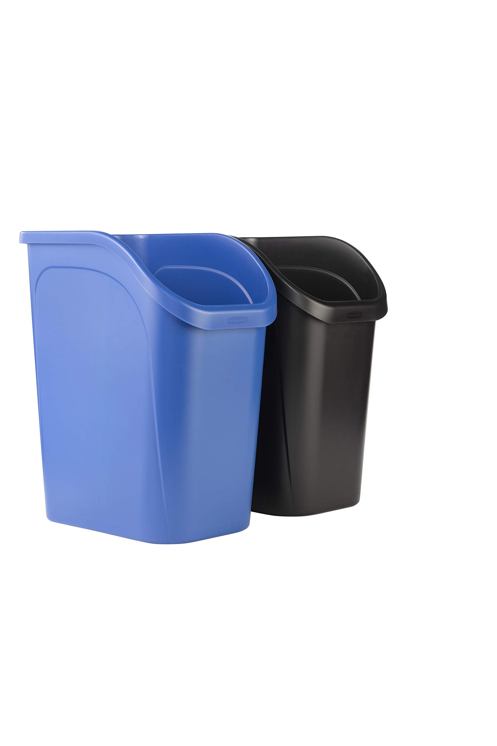 Rubbermaid Undercounter Small Trash Can, 2 Pack Blue and Black for Recycling/Waste, 9.4-Gallon, Fits under Sink/Desk/Cabinate for use in Kitchen/Bathroom/Office