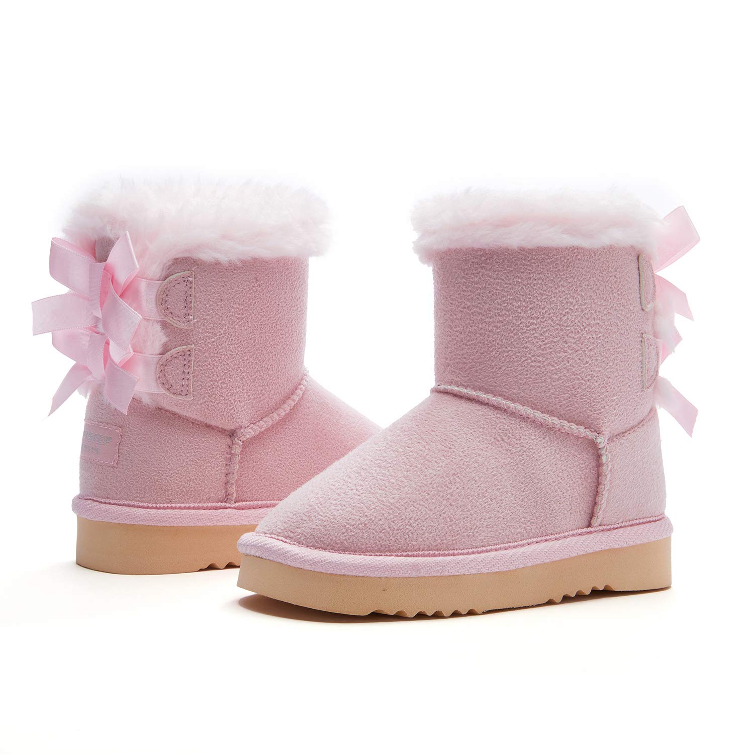 Weestep Girls Toddler Little Kid Warm Fur Winter Ankle Flat Snow Boot(8 Toddler, Bow Pink)