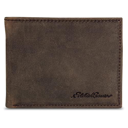 Eddie Bauer Men Signature Bifold Passcase Wallet, Embossed Leather-Tan, One Size