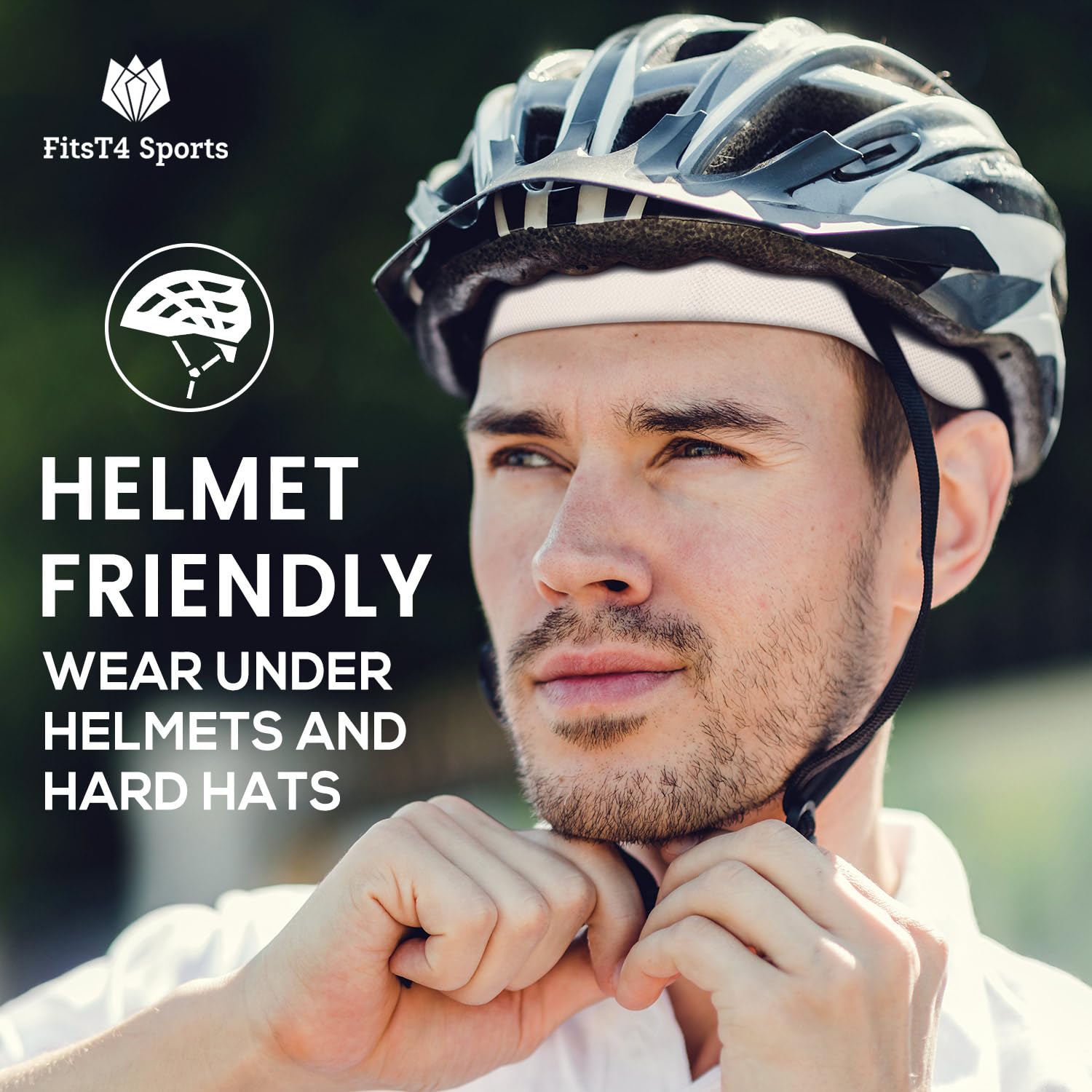 FitsT4 Active Sweat Wicking Bike Helmet Liner Cycling Skull Cap with UPF 50+ Sun Protection & Mesh Cooling for Women & Men White