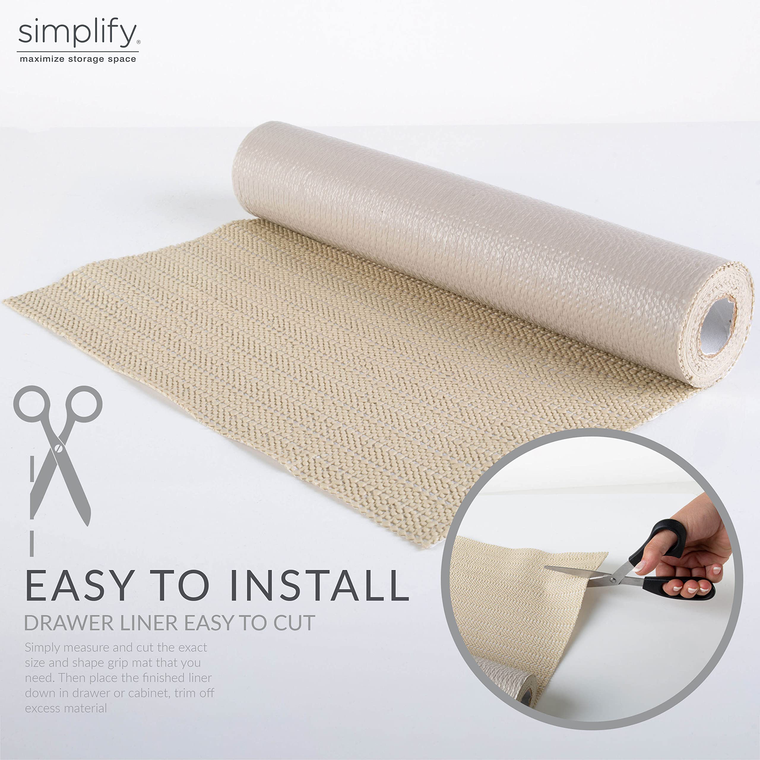 Simplify Adhesive Smooth Top Grip Liner | Shelf | Countertops| Drawers | Cabinets| Cut to Fit | Non-Slip | 10 Square Feet| Taupe | Organization | Uses