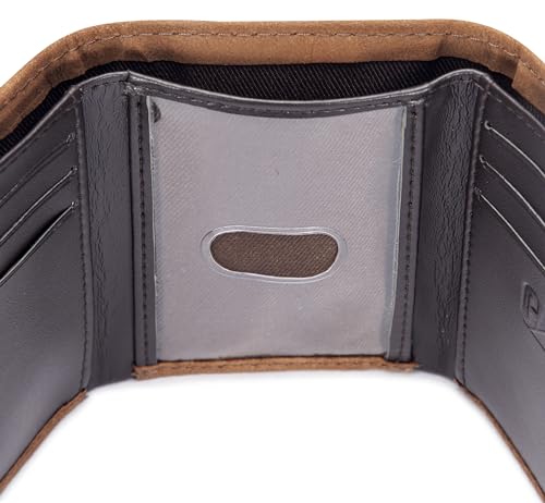 Caterpillar Men's Leather Trifold Wallet with ID Window, Tan, One Size