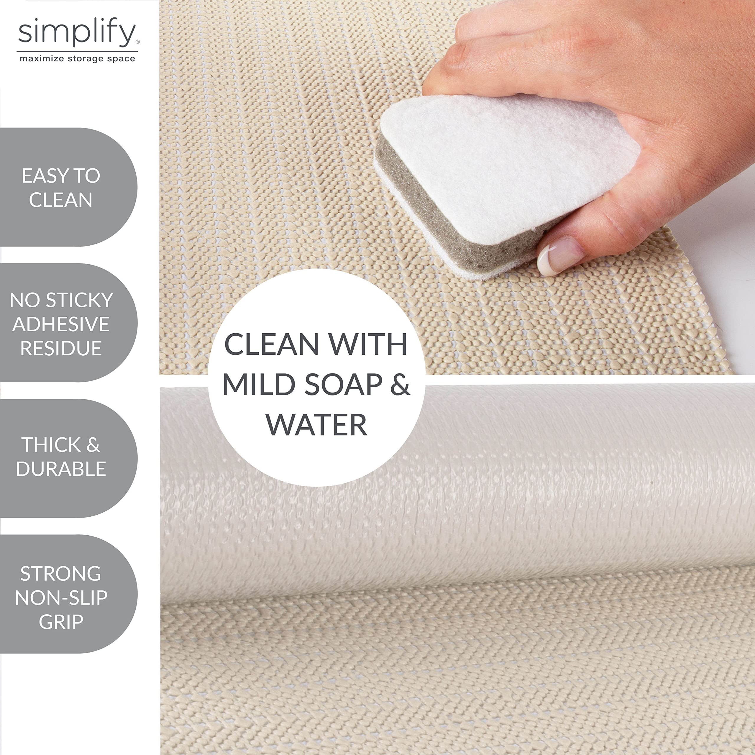 Simplify Adhesive Smooth Top Grip Liner | Shelf | Countertops| Drawers | Cabinets| Cut to Fit | Non-Slip | 10 Square Feet| Taupe | Organization | Uses