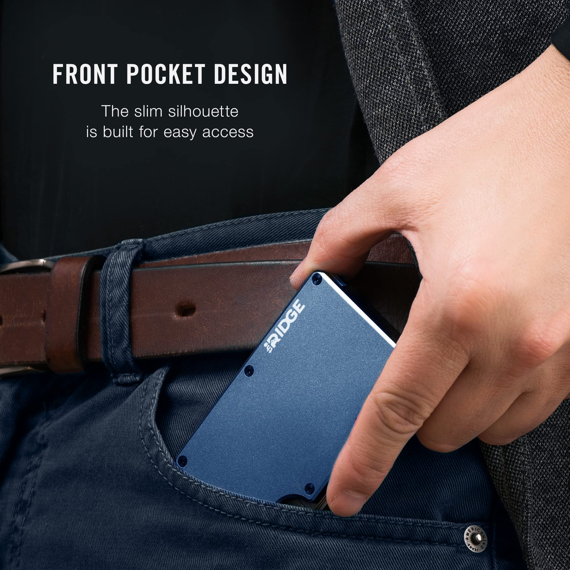 The Ridge Wallet For Women, Slim Wallet For Women - Thin as a Rail, Minimalist Aesthetics, Holds up to 12 Cards, RFID Safe, Blocks Chip Readers, Aluminum Wallet With Cash Strap (Navy)