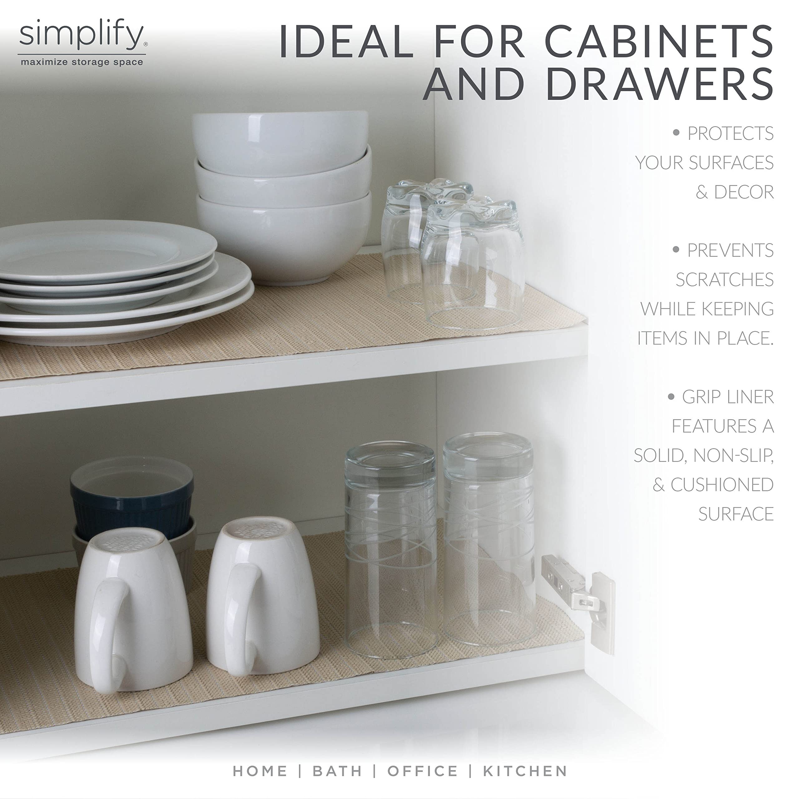 Simplify Adhesive Smooth Top Grip Liner | Shelf | Countertops| Drawers | Cabinets| Cut to Fit | Non-Slip | 10 Square Feet| Taupe | Organization | Uses