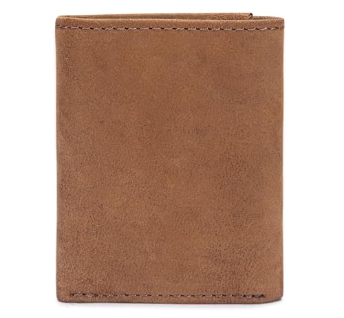 Caterpillar Men's Leather Trifold Wallet with ID Window, Tan, One Size