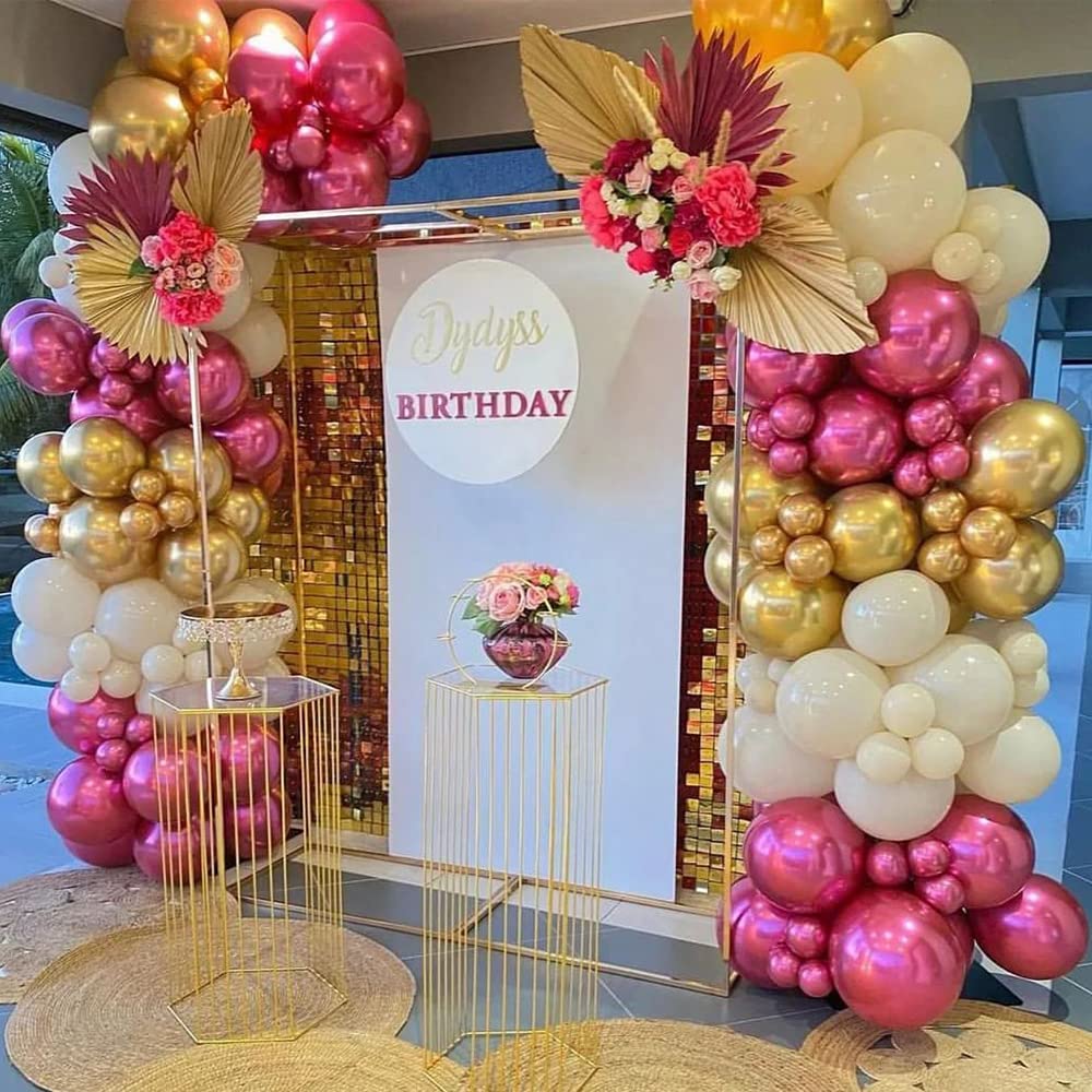 130PCS Metallic Magenta Hot Pink Balloon Garland Arch Kit, Chrome Fuchsia Gold Sand White Balloons for Bachelorette Wedding Anniversary Baby Shower Birthday Party Decoration Supplies