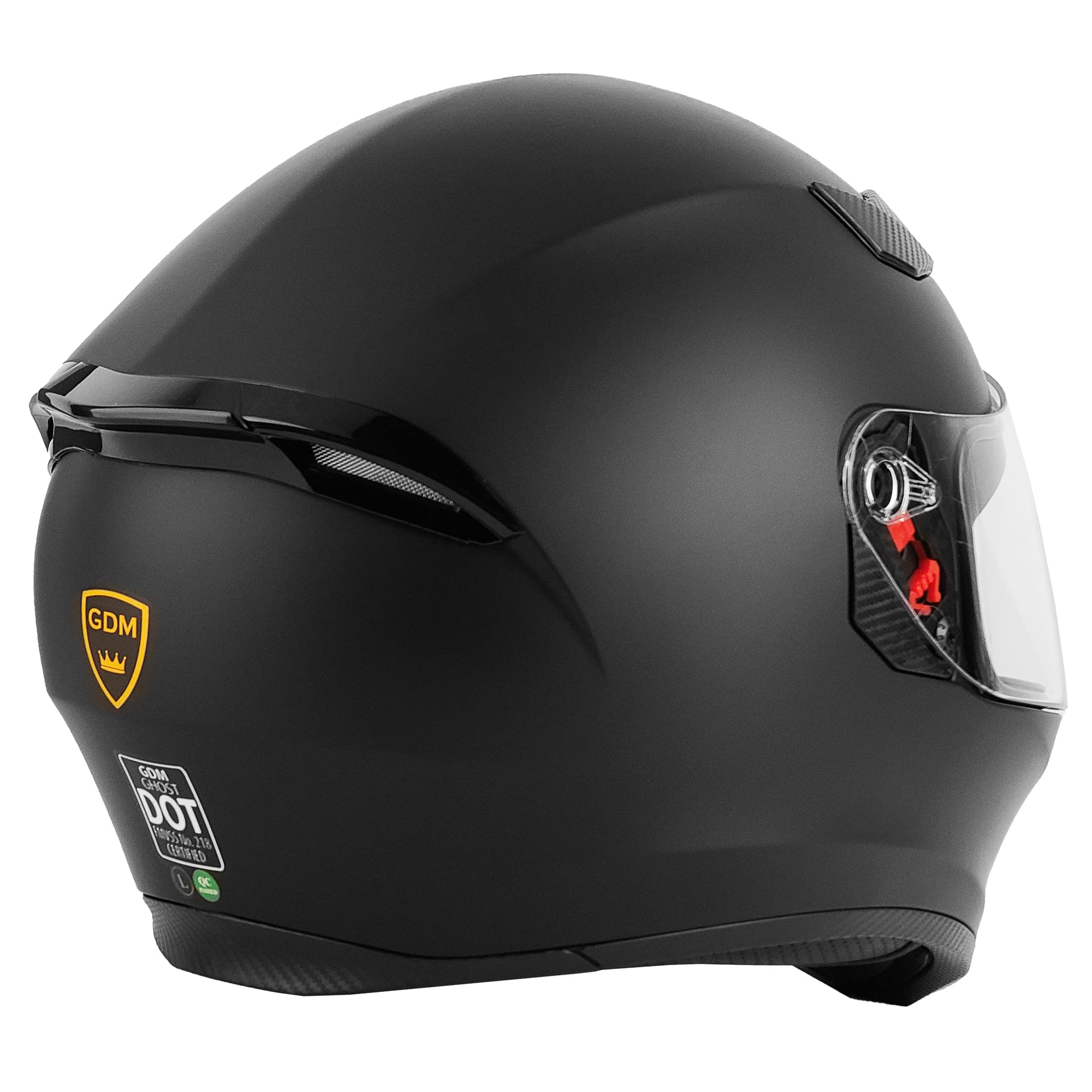 GDM GHOST Full Face Motorcycle Helmet - Matte Black, Medium (Clear & Tinted Shields)