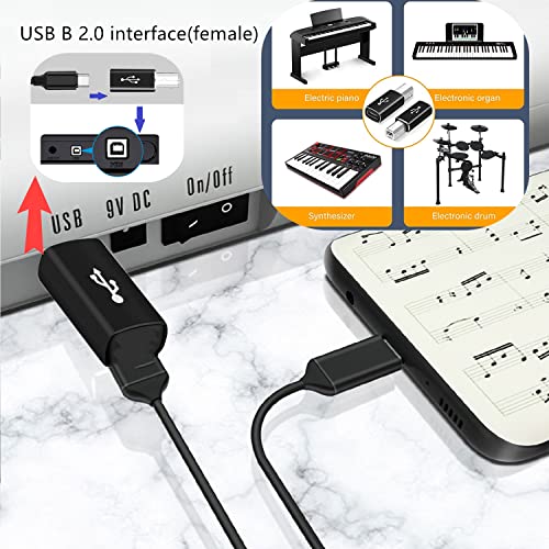 USB C to B Adapter,【3-Pack】 Tpenod Female USB C to MIDI Converter,Compatible with MIDI,Printers,Chromebook Pixel,Electric Piano,Synthesizers and Devices /laptops with Type-c Port., black
