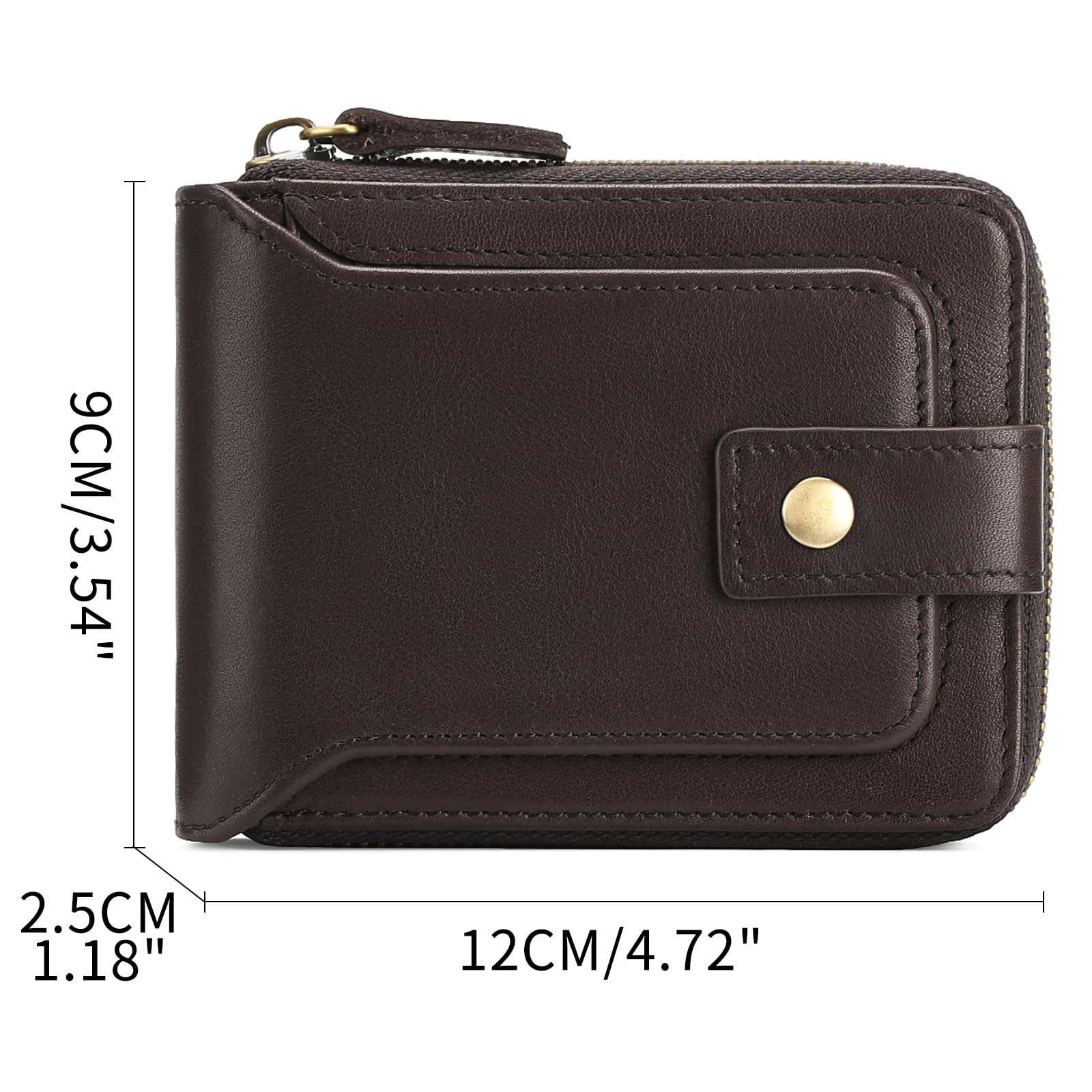 GOIACII Zipper Wallet for Men Genuine Leather RFID Blocking Mens Wallet with Zipper Coin Pocket ID Window Zipper Wallets Large Capacity
