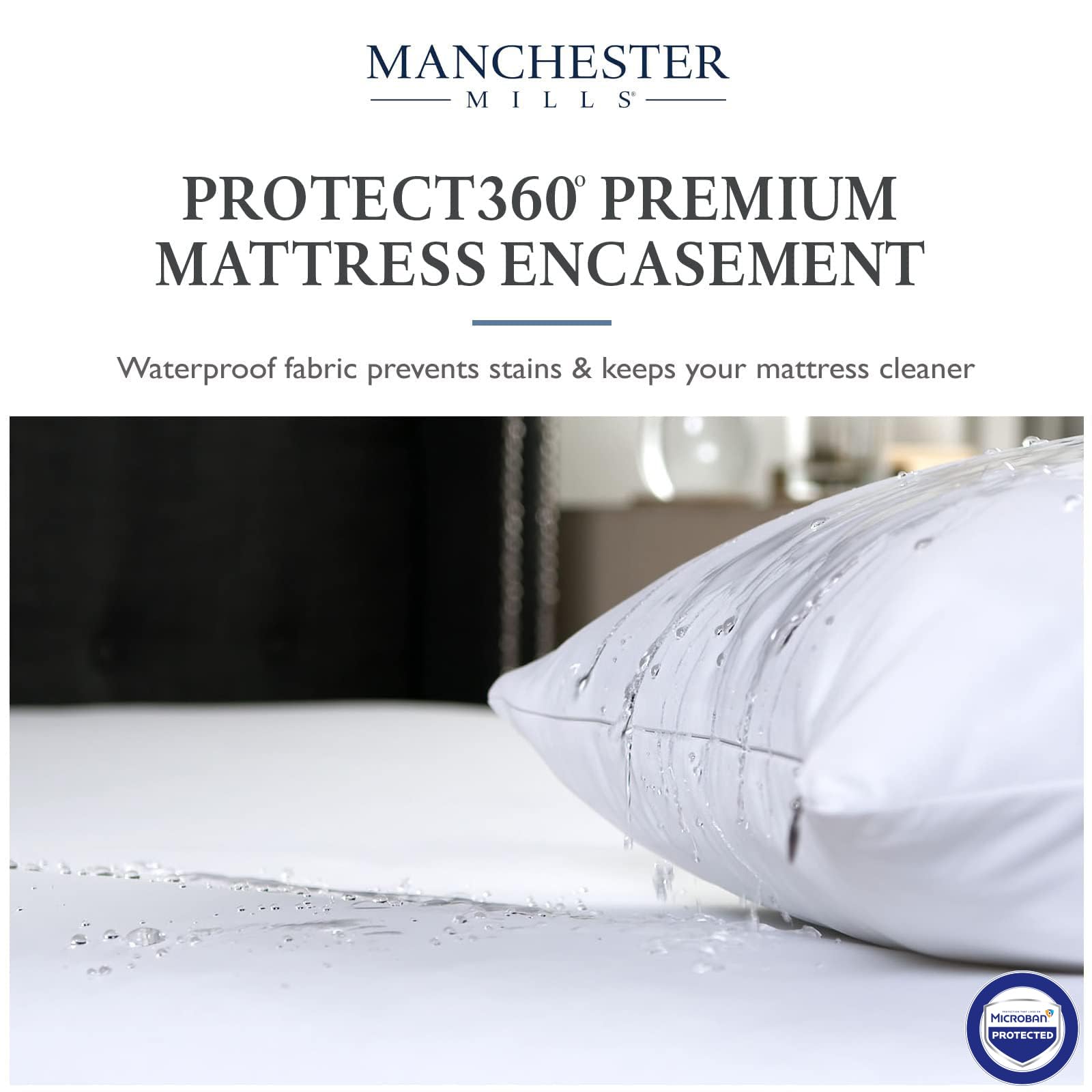 Manchester Mills Protect360 Premium Mattress Encasement and Protector – Twin XL, Microban Product Protection, Knitted Polyester, Waterproof, Bed Bug Prevention, 12" Depth, White