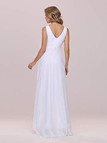 Ever-Pretty Women's V-Neck Sleeveless Asymmetric Hem Modern Bridal Dresses White US14