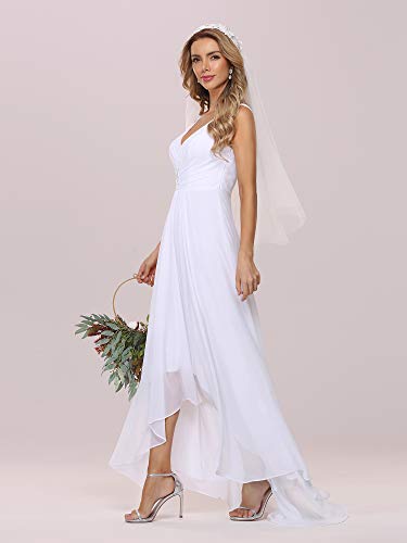 Ever-Pretty Women's V-Neck Sleeveless Asymmetric Hem Modern Bridal Dresses White US14