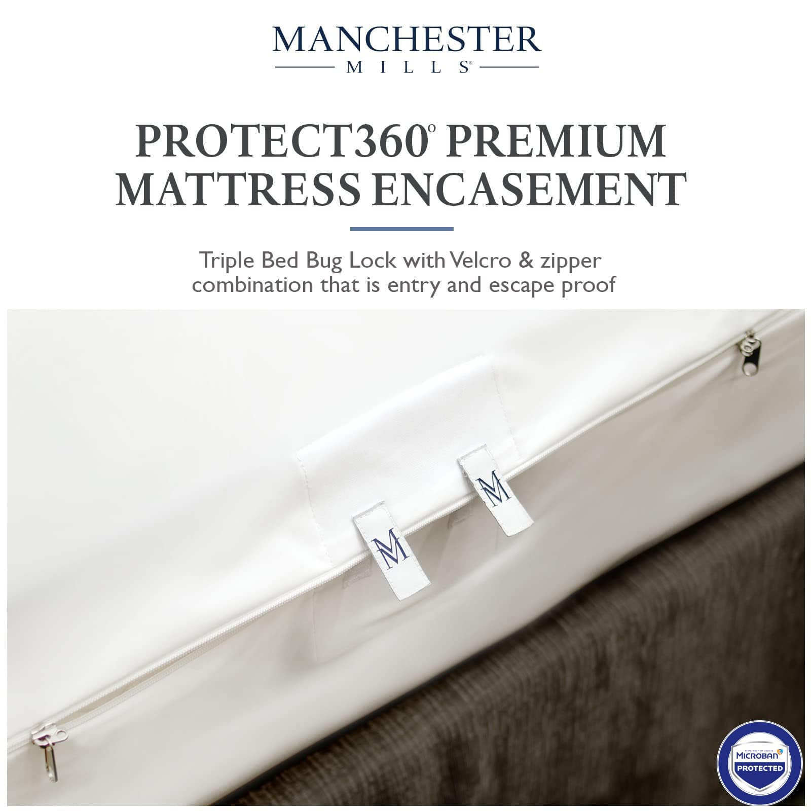 Manchester Mills Protect360 Premium Mattress Encasement and Protector – Twin XL, Microban Product Protection, Knitted Polyester, Waterproof, Bed Bug Prevention, 12" Depth, White