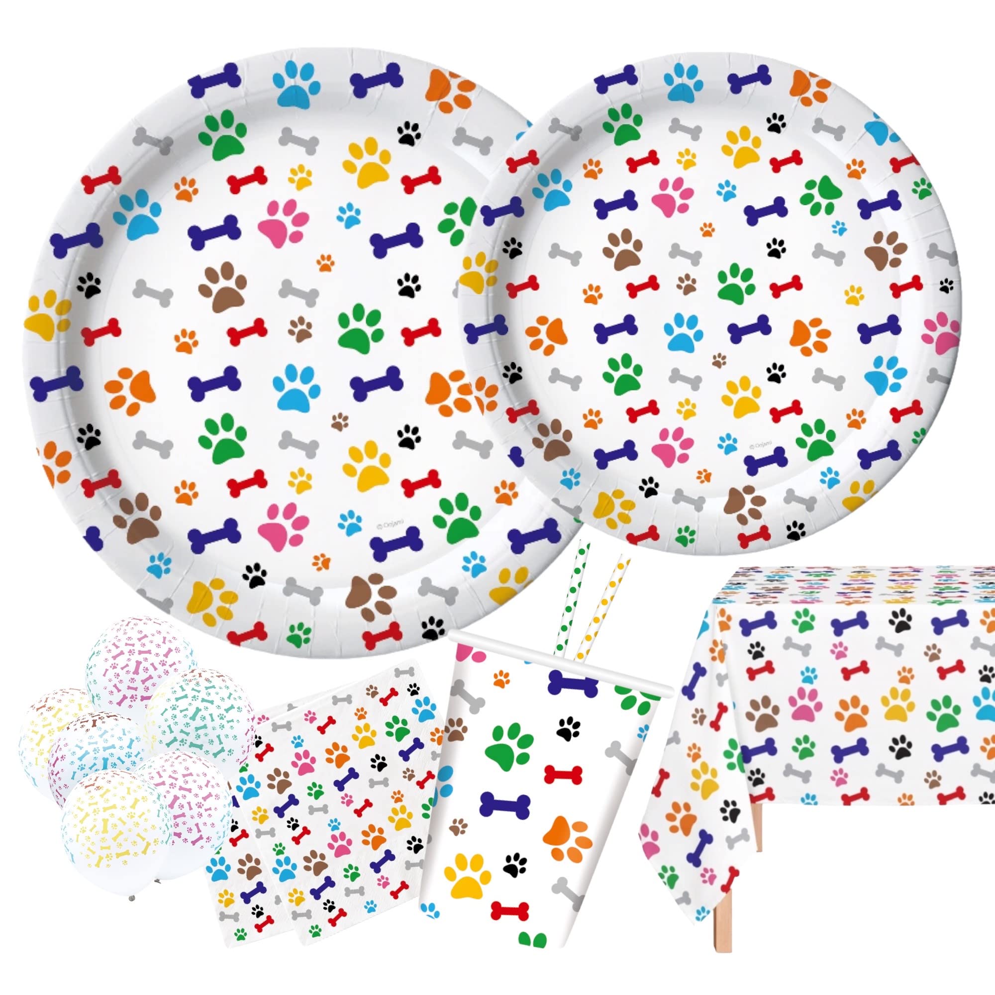 Serves 18 Complete Party Pack Dog Theme Party Supplies Includes Plates, Cups, Napkins ,Table Covers, Straws, Balloons Ideal for Dog Puppy Paw theme Birthday party supplies