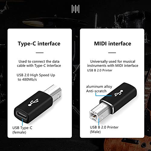 USB C to B Adapter,【3-Pack】 Tpenod Female USB C to MIDI Converter,Compatible with MIDI,Printers,Chromebook Pixel,Electric Piano,Synthesizers and Devices /laptops with Type-c Port., black