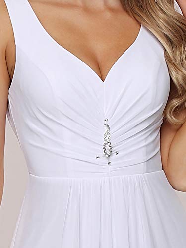 Ever-Pretty Women's V-Neck Sleeveless Asymmetric Hem Modern Bridal Dresses White US14