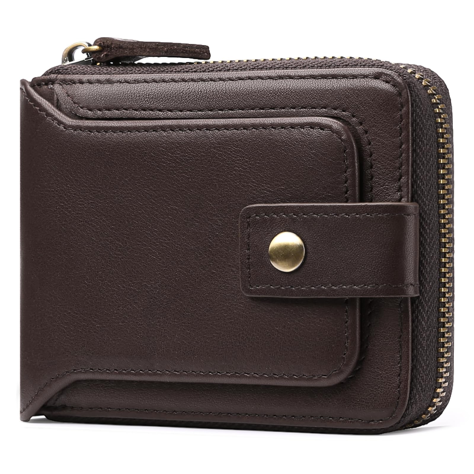 GOIACII Zipper Wallet for Men Genuine Leather RFID Blocking Mens Wallet with Zipper Coin Pocket ID Window Zipper Wallets Large Capacity