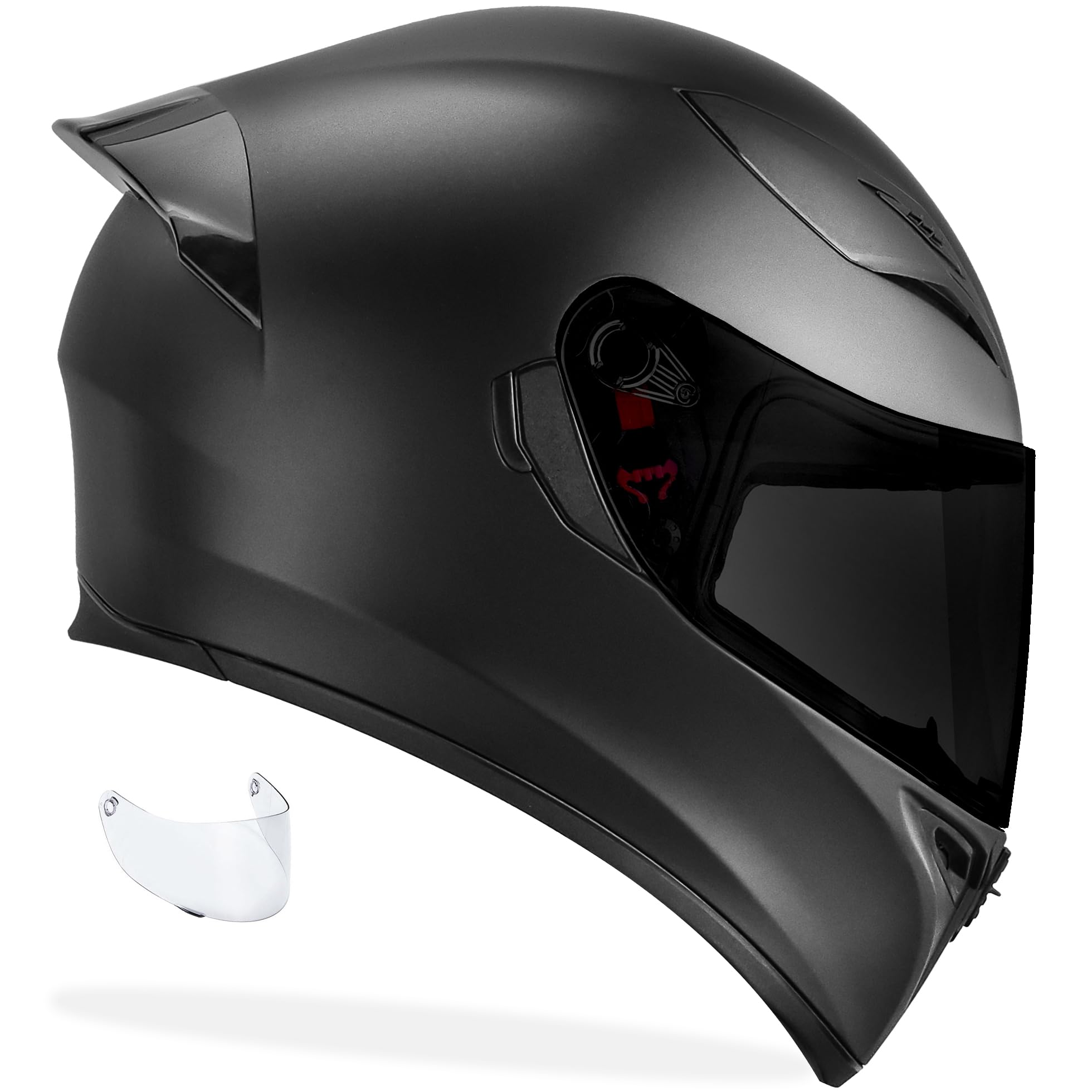 GDM GHOST Full Face Motorcycle Helmet - Matte Black, Medium (Clear & Tinted Shields)