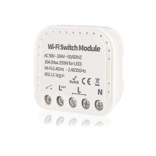 WiFi Momentary Inching Relay Self-Locking Switch Module, AC 90-264V WiFi Relay Switch Module eWelink APP Remote Control Switch Relay Module, Compatible with Alexa Echo Google Home