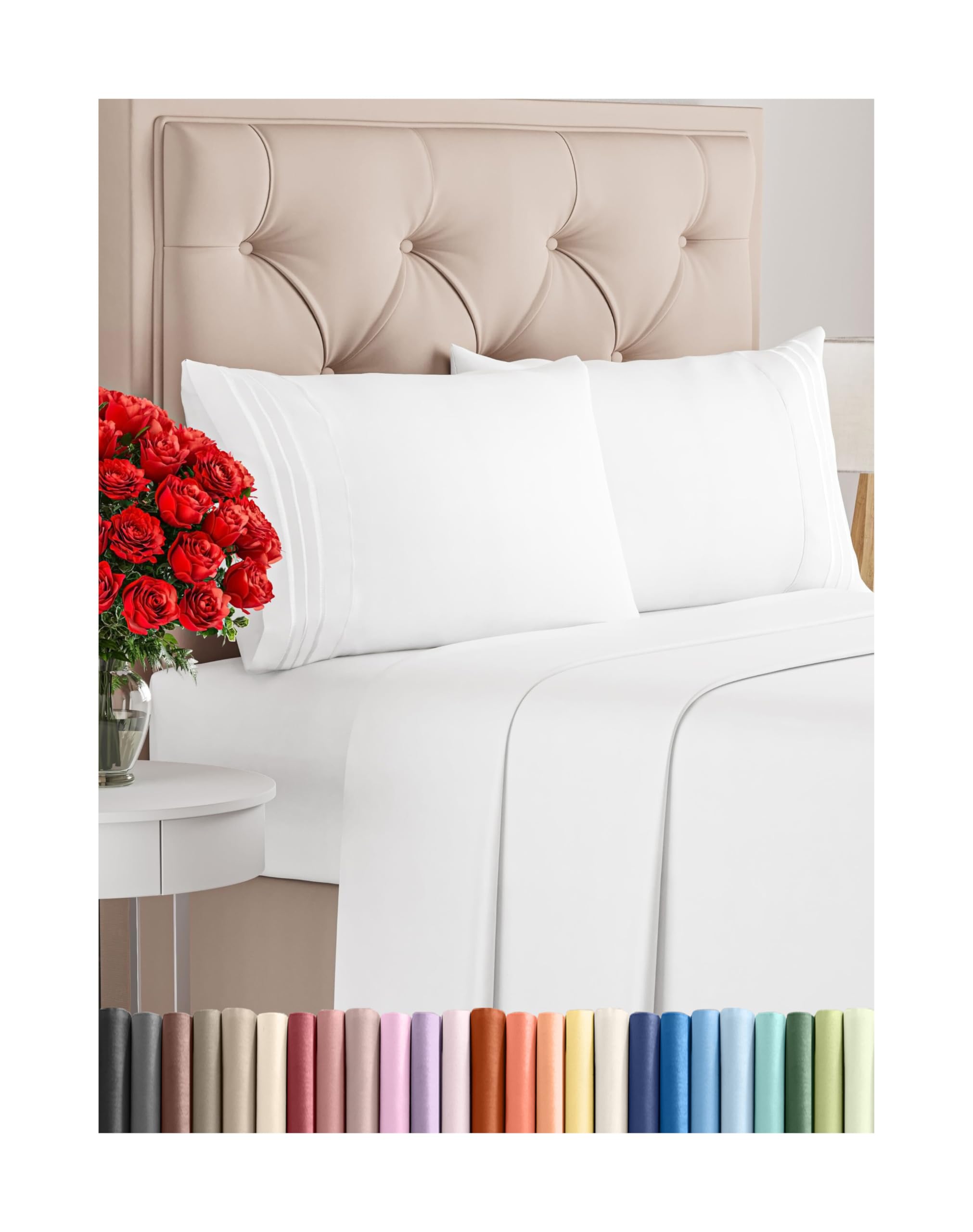 Queen Size Sheet Set - Breathable & Cooling Sheets - Hotel Luxury Bed Sheets - Extra Soft - Deep Pockets - Easy Fit - 4 Piece Set - Wrinkle Free - Comfy – White Bed Sheets - Queens Sheets – 4 PC