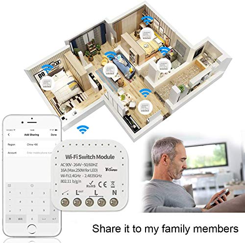 WiFi Momentary Inching Relay Self-Locking Switch Module, AC 90-264V WiFi Relay Switch Module eWelink APP Remote Control Switch Relay Module, Compatible with Alexa Echo Google Home