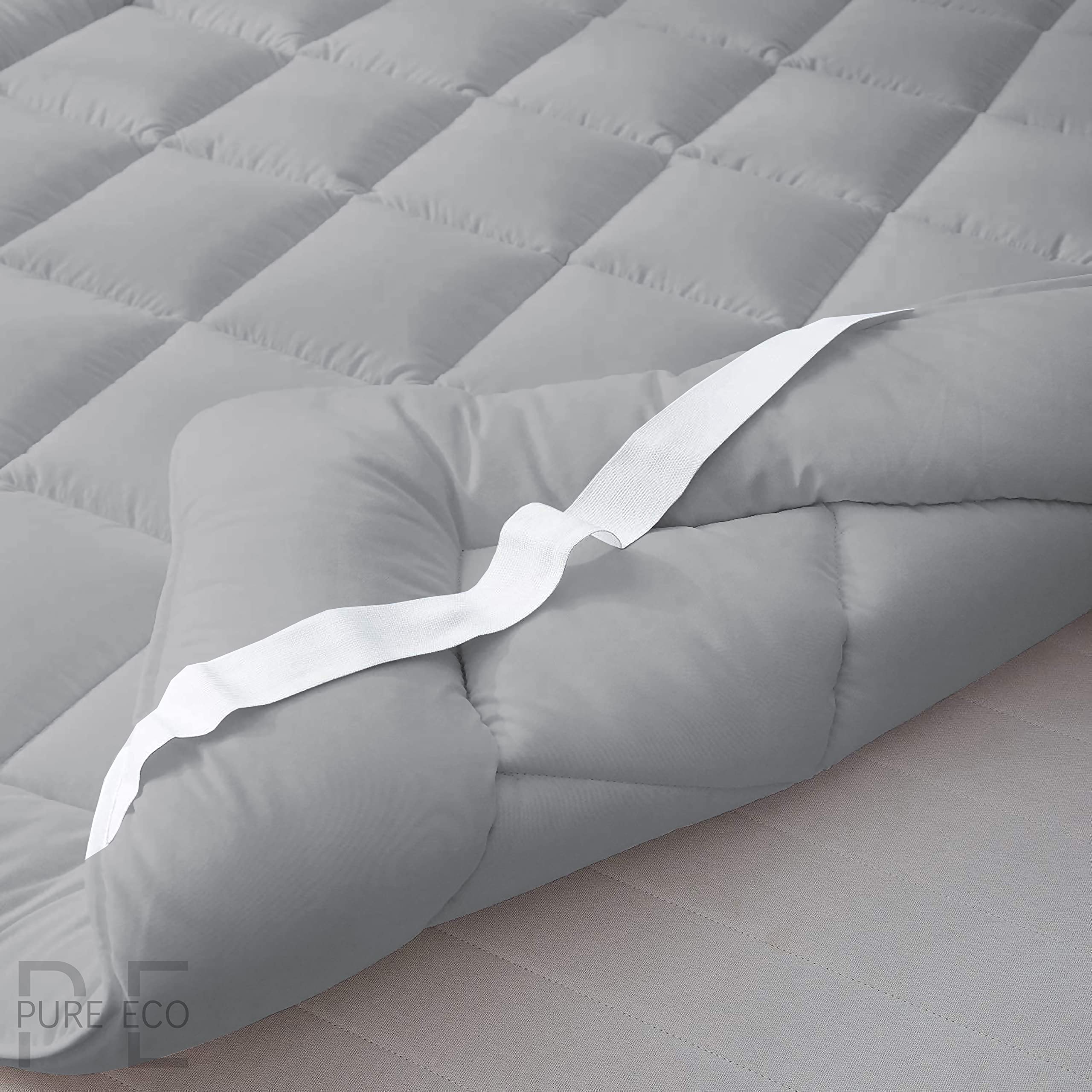 Pure Eco Mattress Topper Full XL Size,Deep Pockets (8-22" Depth) Fits, 500TC Cotton Pad Cover, 1000 GSM Mattress Pads, Extra Thick Cooling Full XL Size Bed Mattress Topper 54"x80" Inches Silver
