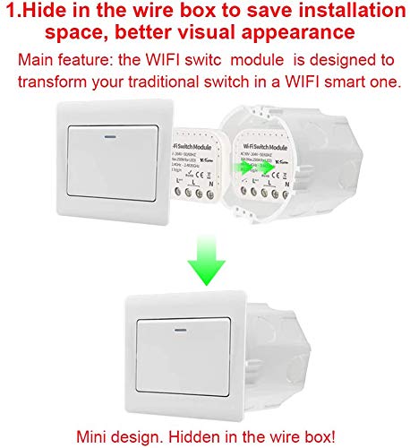 WiFi Momentary Inching Relay Self-Locking Switch Module, AC 90-264V WiFi Relay Switch Module eWelink APP Remote Control Switch Relay Module, Compatible with Alexa Echo Google Home