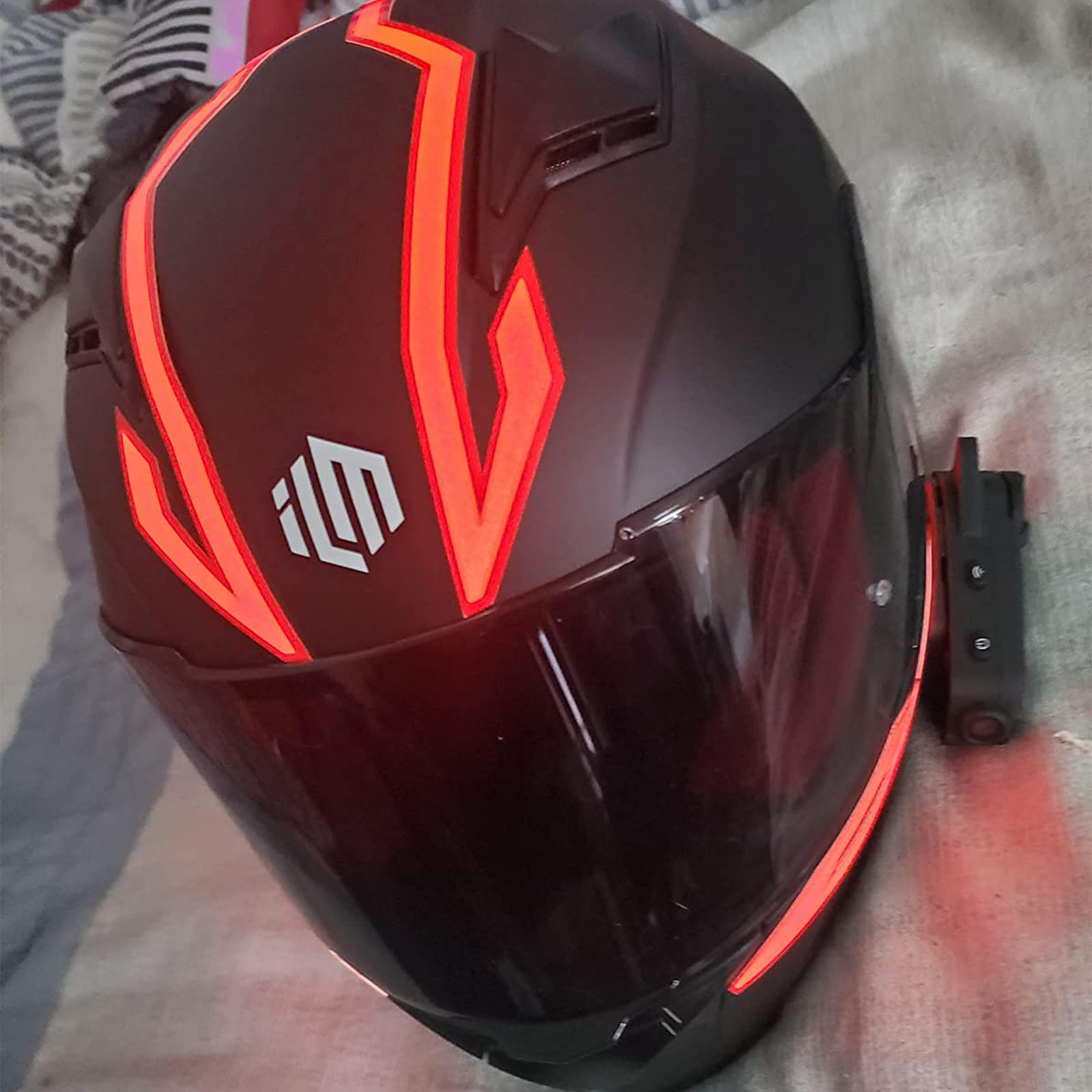 JIGUOOR 4PCS Motorcycle Helmet Light, Night Riding Signal Helmet EL Light, 3 Mode Led Helmet Light Strip Decoration Accessories Kit for Motorcycle (Red,Battery Powered)