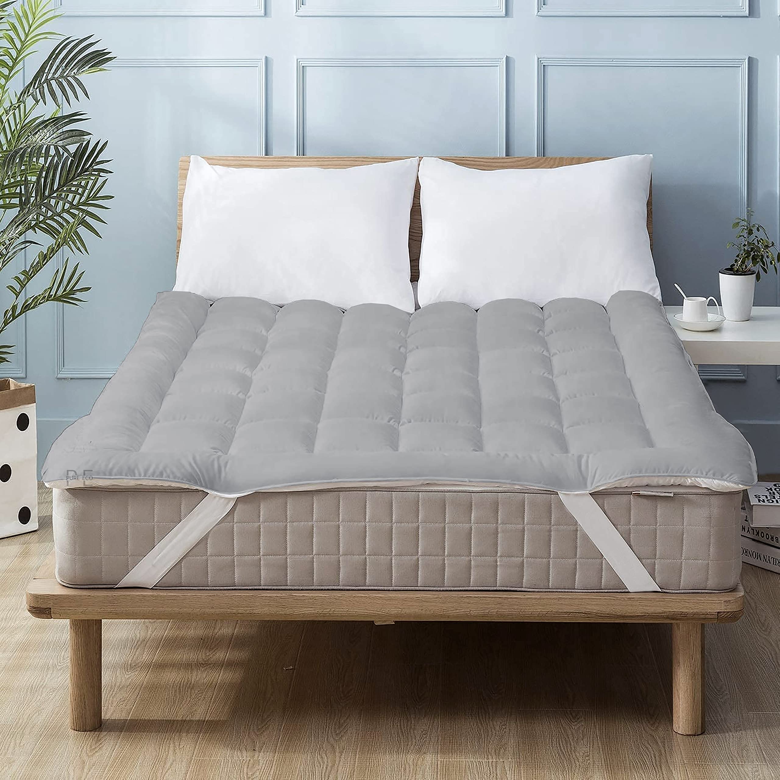 Pure Eco Mattress Topper Full XL Size,Deep Pockets (8-22" Depth) Fits, 500TC Cotton Pad Cover, 1000 GSM Mattress Pads, Extra Thick Cooling Full XL Size Bed Mattress Topper 54"x80" Inches Silver