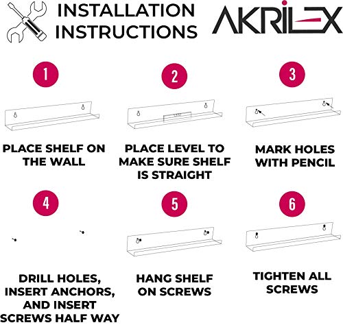 akrilex Vinyl Record Shelf Wall Mount - 8 Pack 12-inch Clear Acrylic Album Record Holder Display Rack - Art for the Records Collector