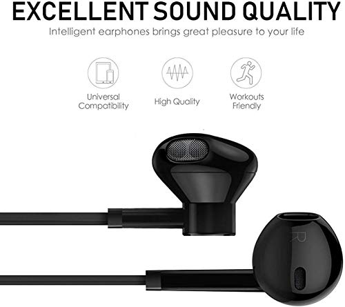 Headphones with Microphone, Boost+ Balanced Bass Driven Earbuds, Microphone Volume Slide Control, Lightweight Earphones with 3.5mm Connector Jack for Laptop/Smartphone/PC, Black