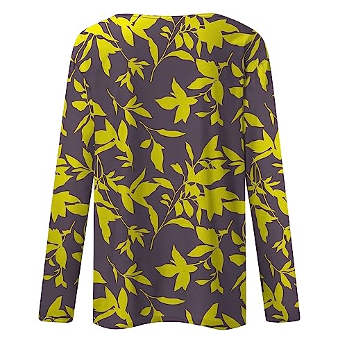 Womens Tops Button Down Fall Blouse Loose Fit Casual Tunic Shirt Long Sleeve Printed Pullover Comfortable Tshirt Full XL Mattress Topper T Shirts Cotton(3-Gold,3X-Large)